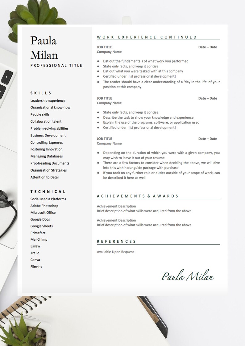 Modern Resume Template for Google Docs, Word, 1-2 Page Resume & Cover ...
