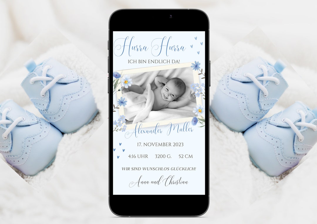 Digital Birth Announcement Boy to Send via Whatsapp Personalizable ...