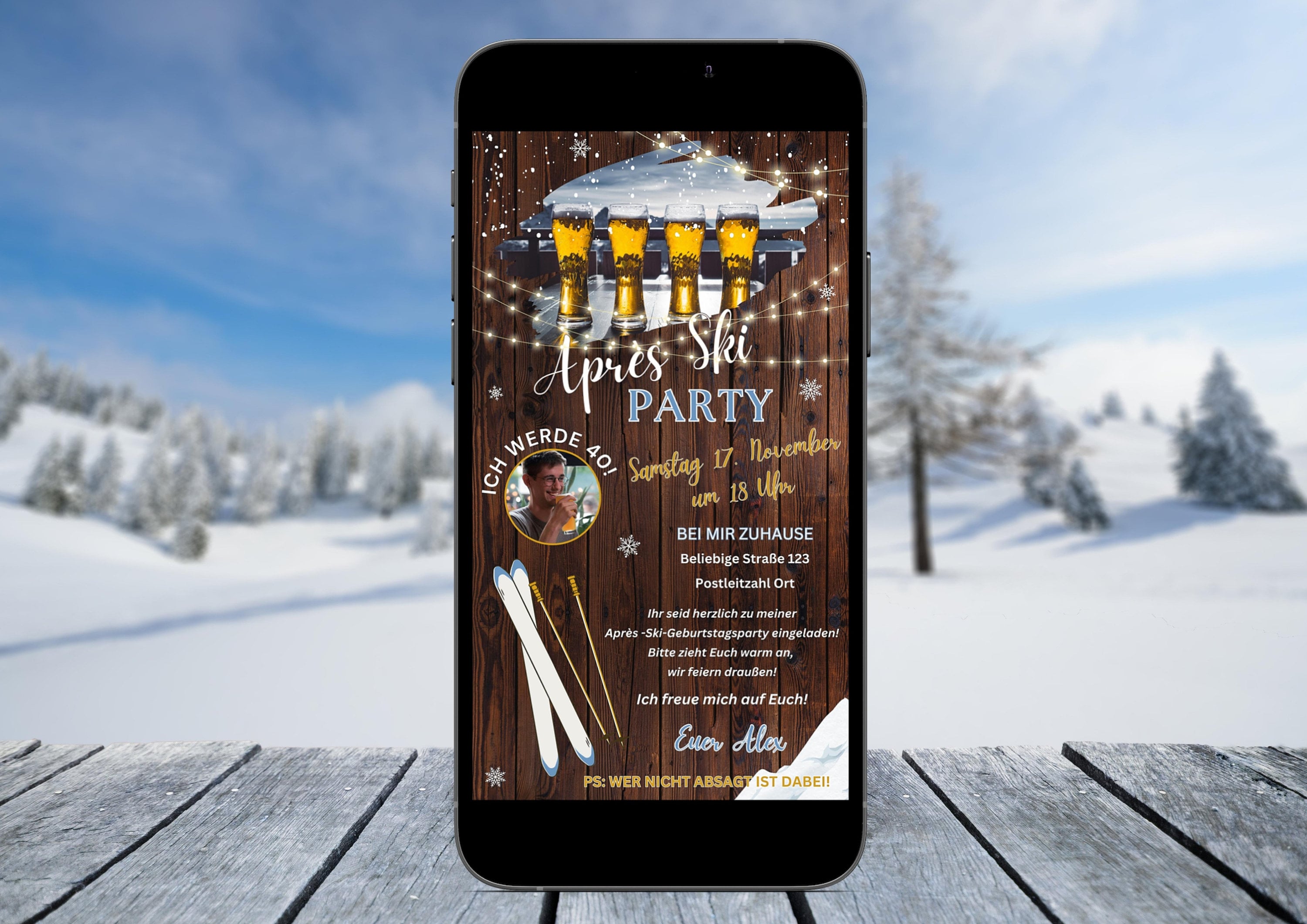 Ecard Apres Ski Party Invitation Birthday Personalized to Send via Whatsapp Animated Birthday ...