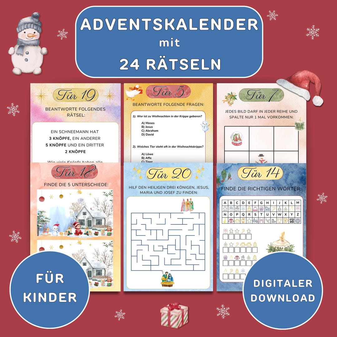 Printable Advent Calendar for Children, Digital Advent Calendar Puzzles ...