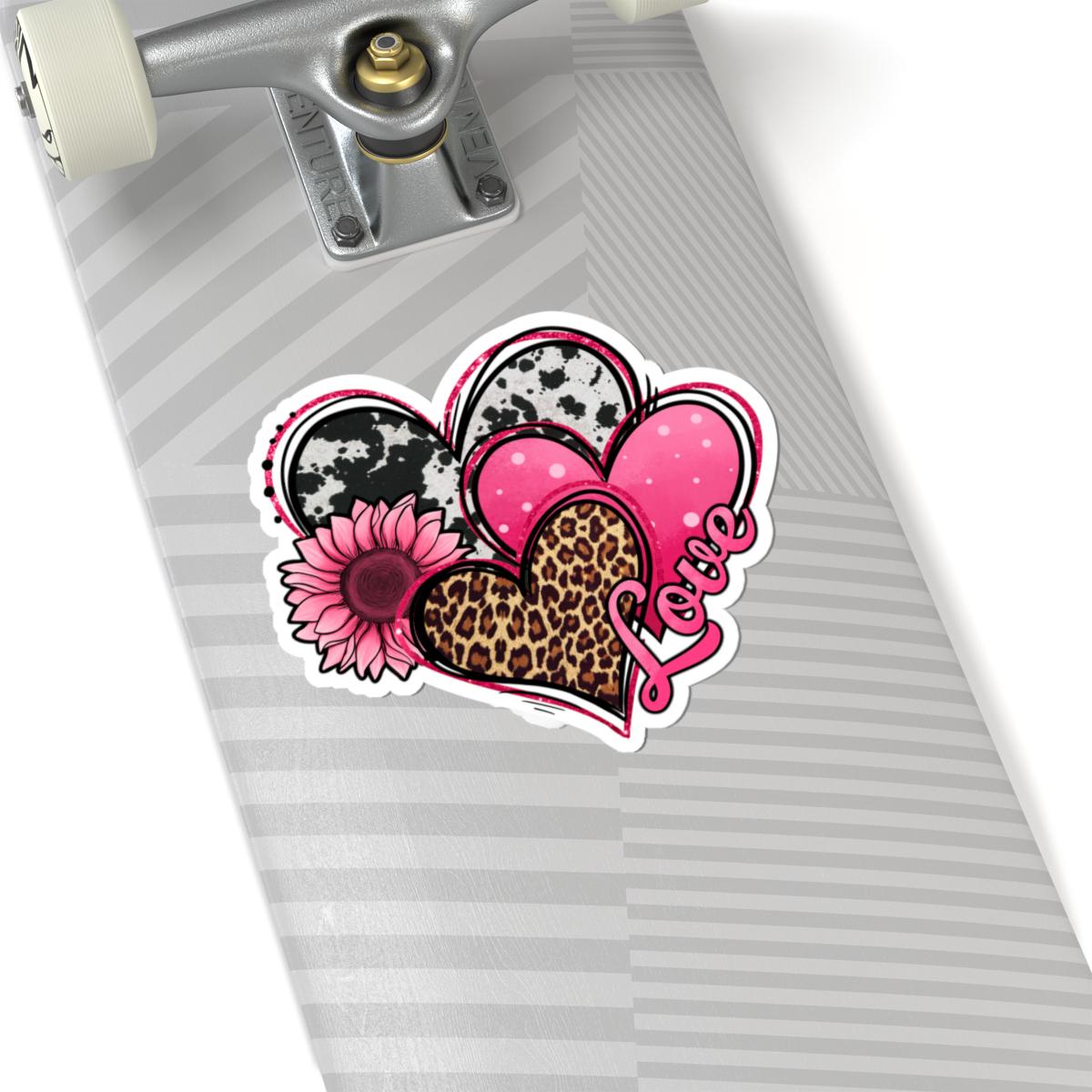 Leopard Heart Kiss-cut Sticker | Pink Floral Cluster - Etsy