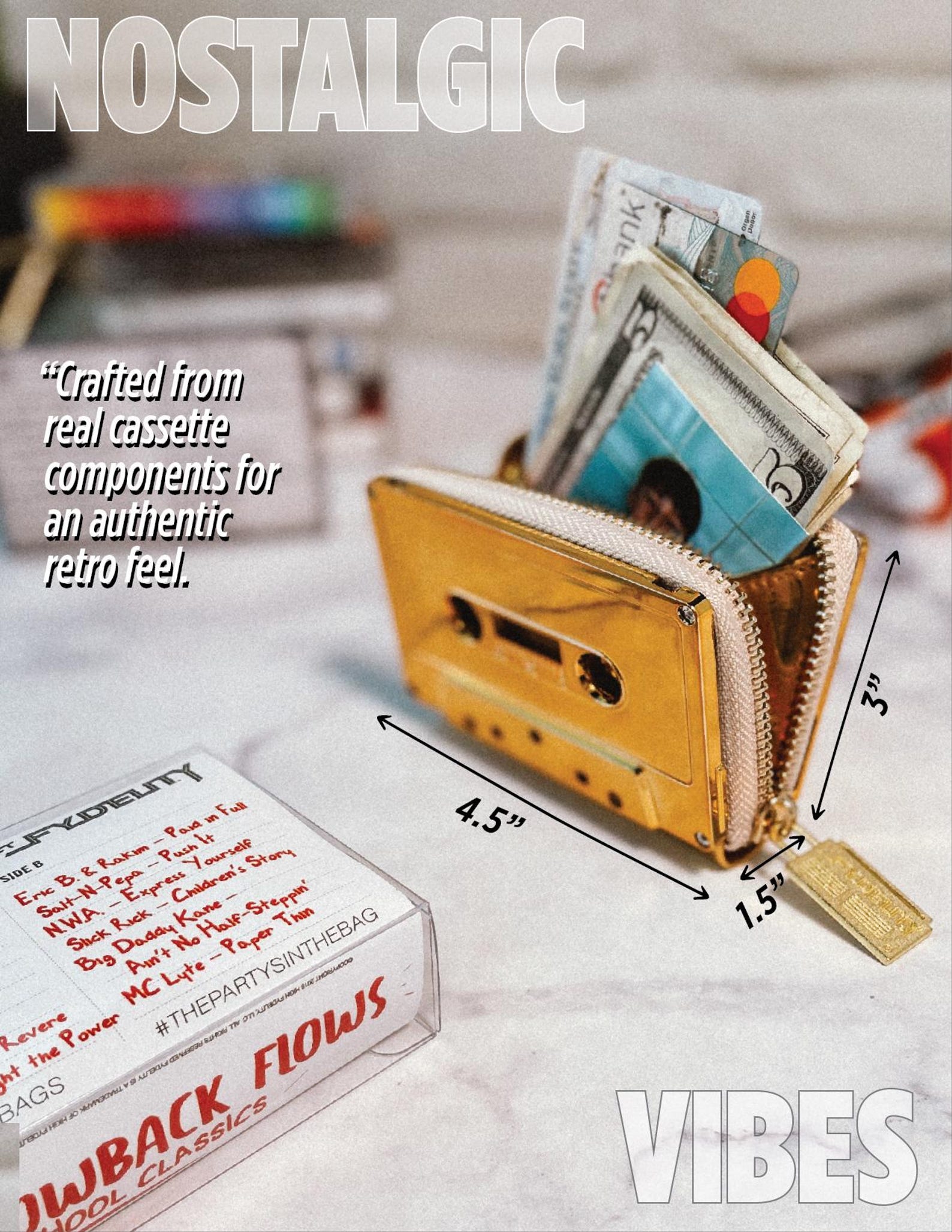 Fydelity Cute Wallet- 80s Retro Cassette Tape Wallet | Small Gold ...