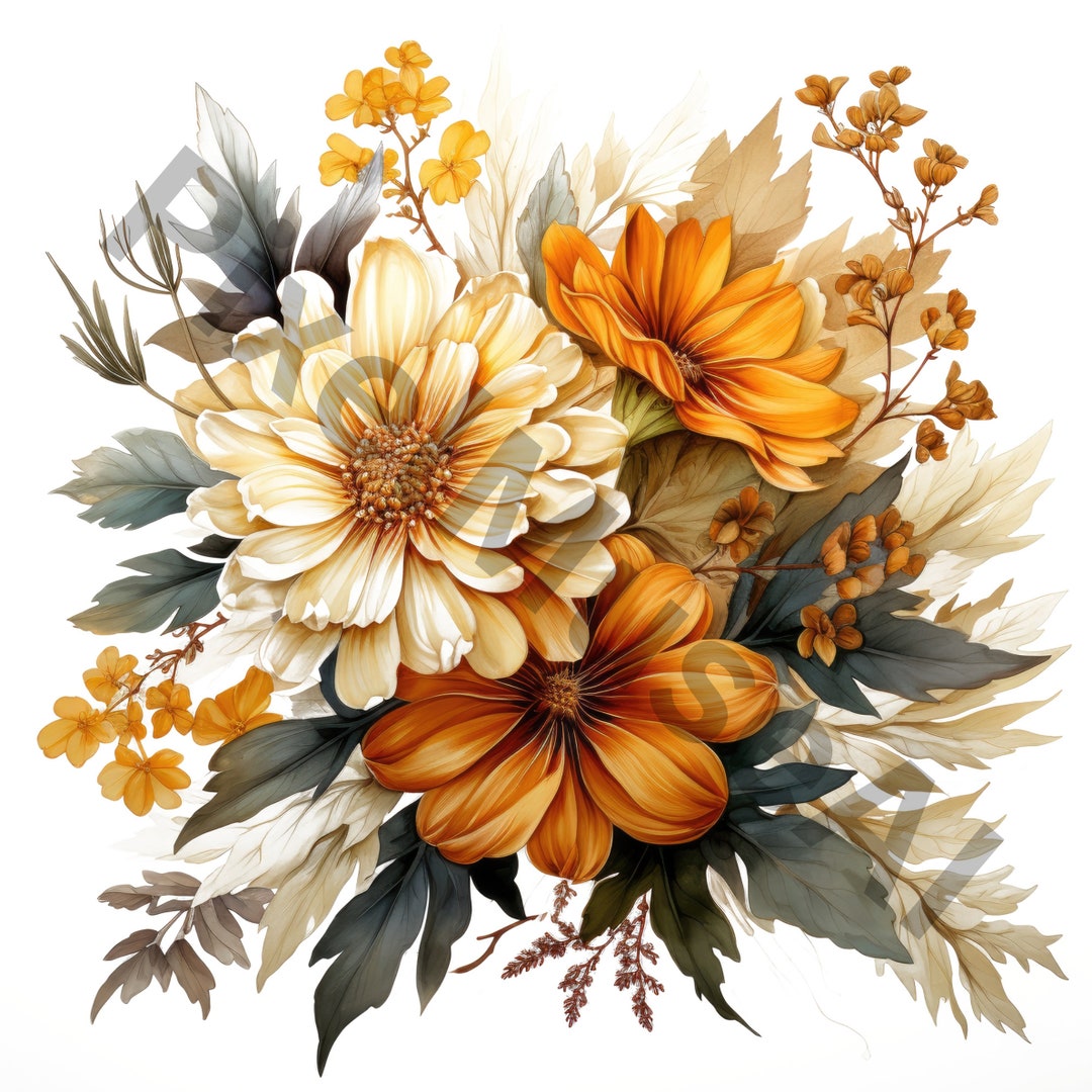 Watercolor Fall Flowers, Clipart, Autumn PNG, Wedding Clipart ...