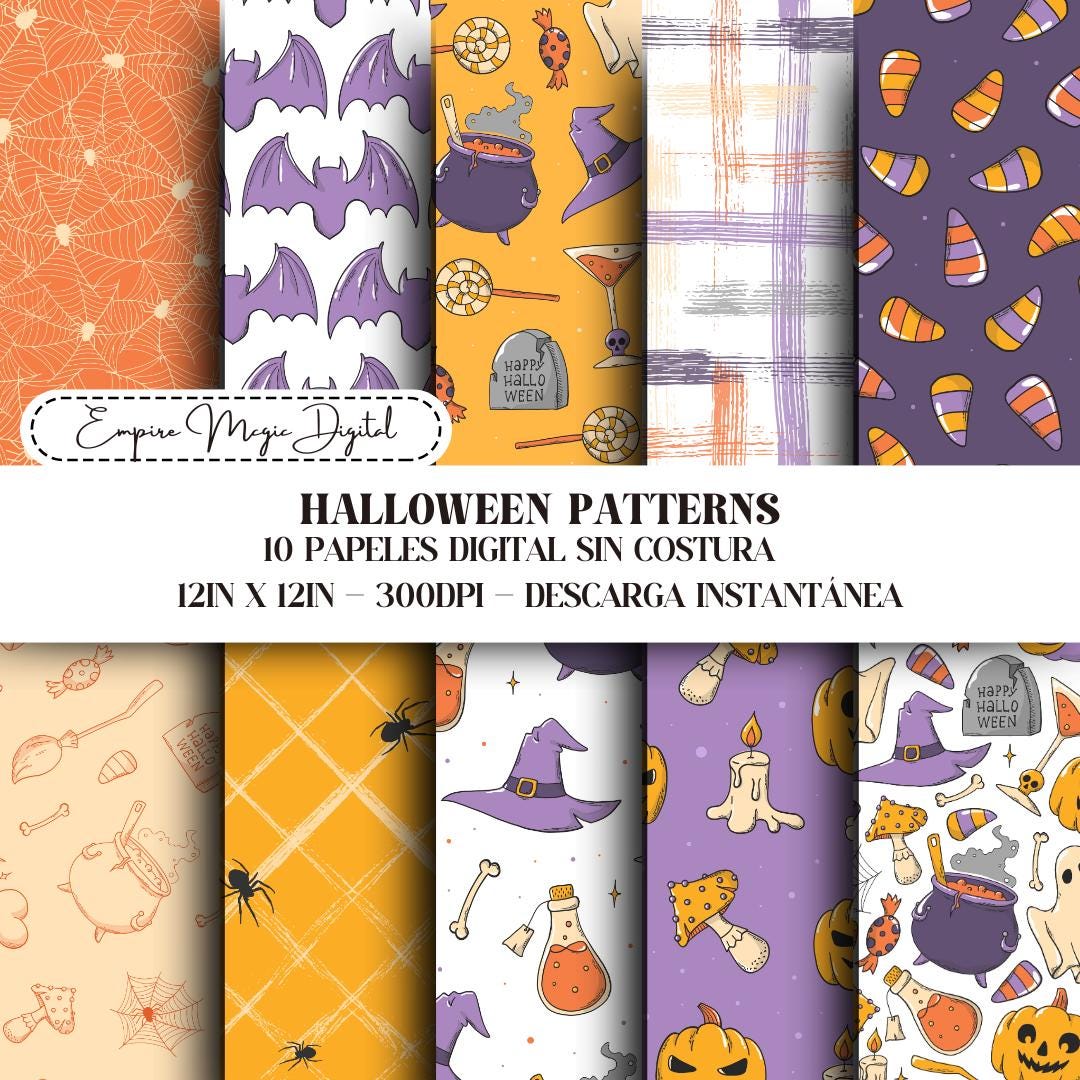 Seamless Patterns, Printable Pattern Paper, Halloween Background Paper ...