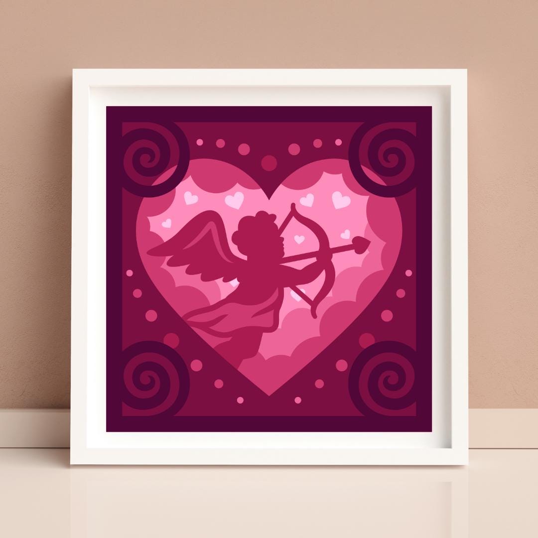 Cupid Shadow Box, Cupid With Arrow Svg, Valentines Decor, 3d Shadow Box ...