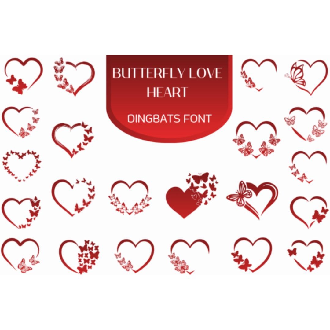 Butterfly Dingbats, Heart Dingbats, Love Dingbats, Butterfly Font ...