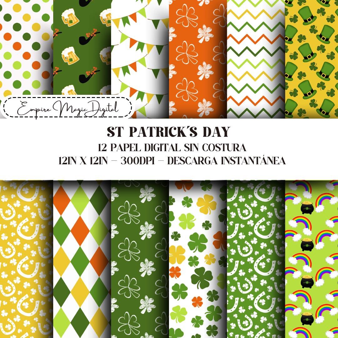 Printable Paper, Green Papers, Lucky Clovers, Printable Digital Paper ...