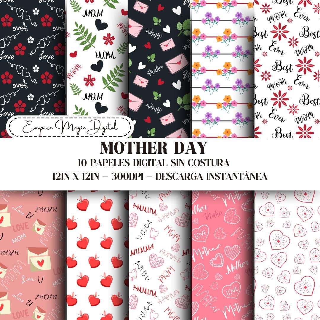Printable Digital Paper, Happy Mother's Day, Scrapbook Paper, Seamless ...