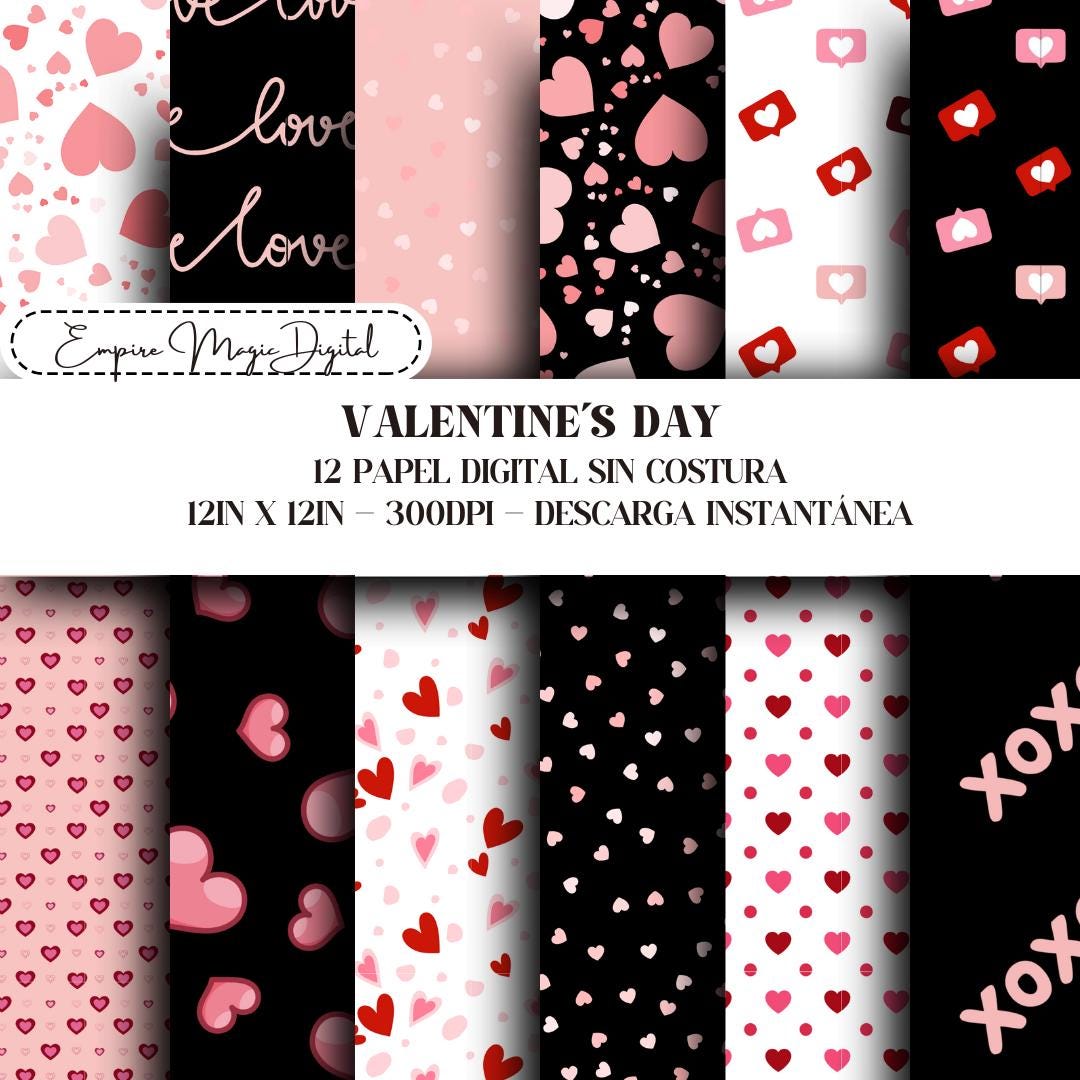 Digital Paper, Heart Patterns, Valentine's Day PNG, Seamless Paper ...