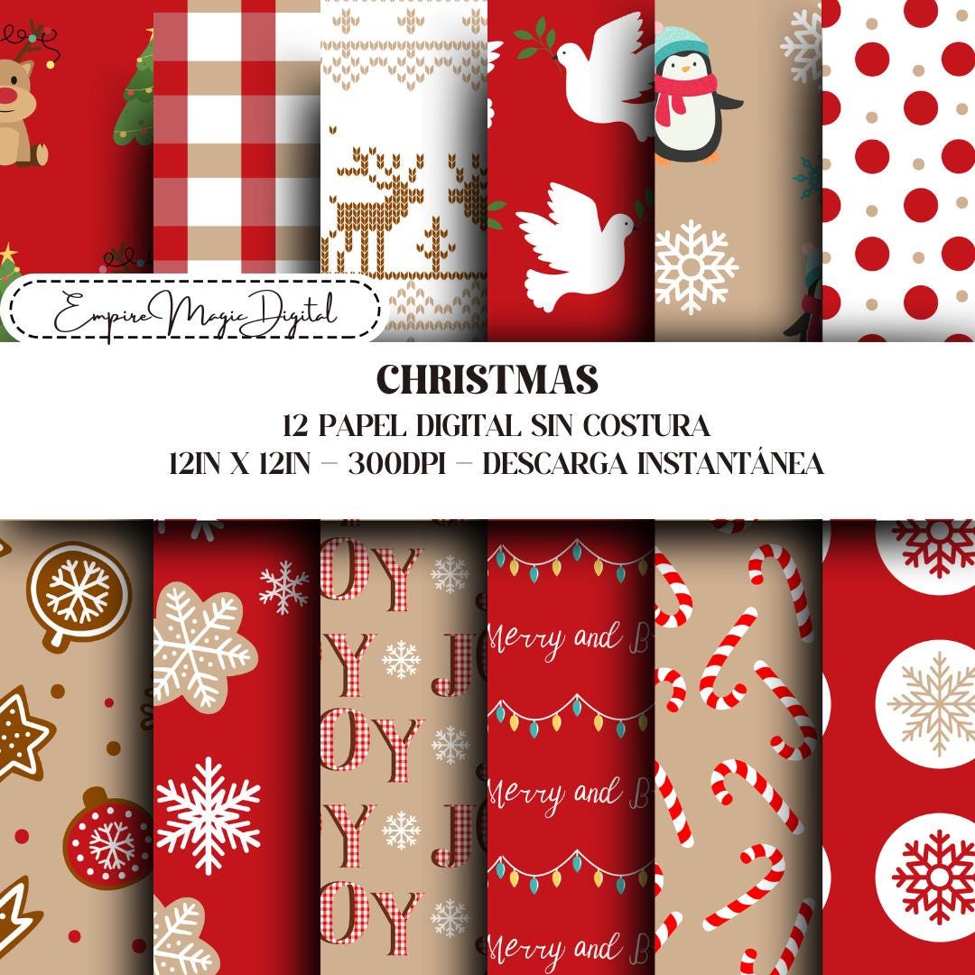 Digital Paper Pack, Christmas Digital Paper, Christmas Paper, Scrapbook ...