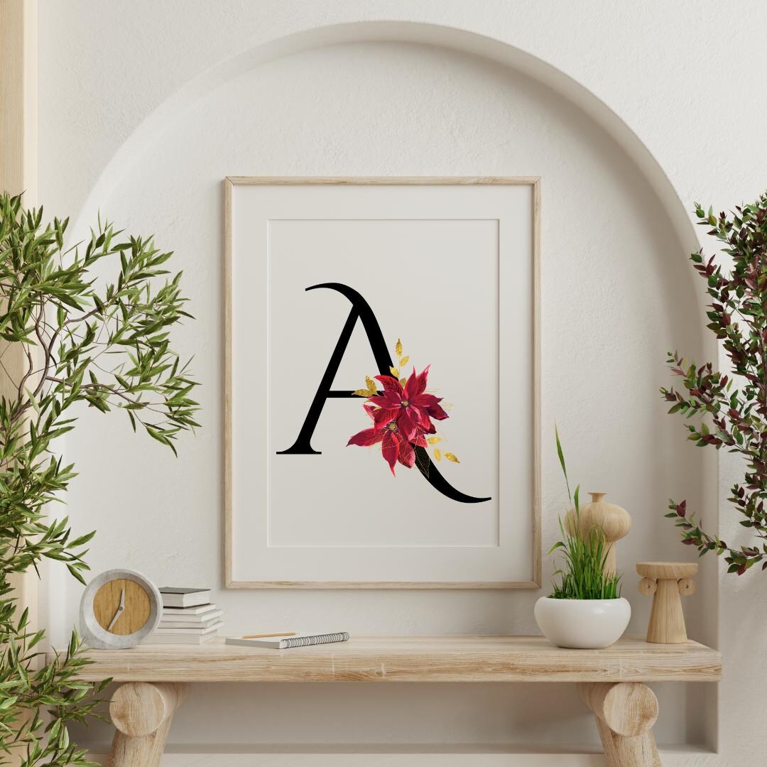 Poinsettia Alphabet, Christmas Alphabet Clipart, Watercolor Alphabet ...