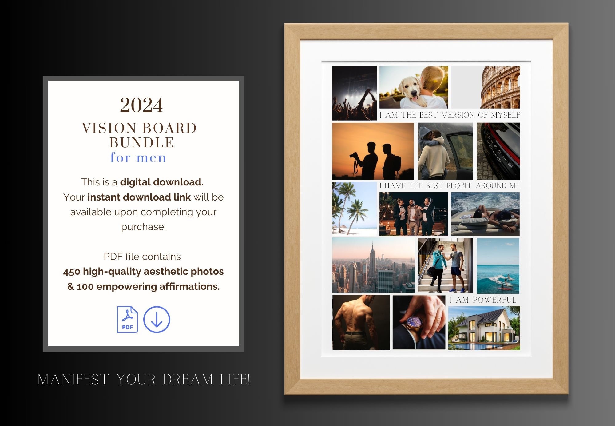 Printable 2024 Vision Board Bundle for Men With Photos & Affirmations ...