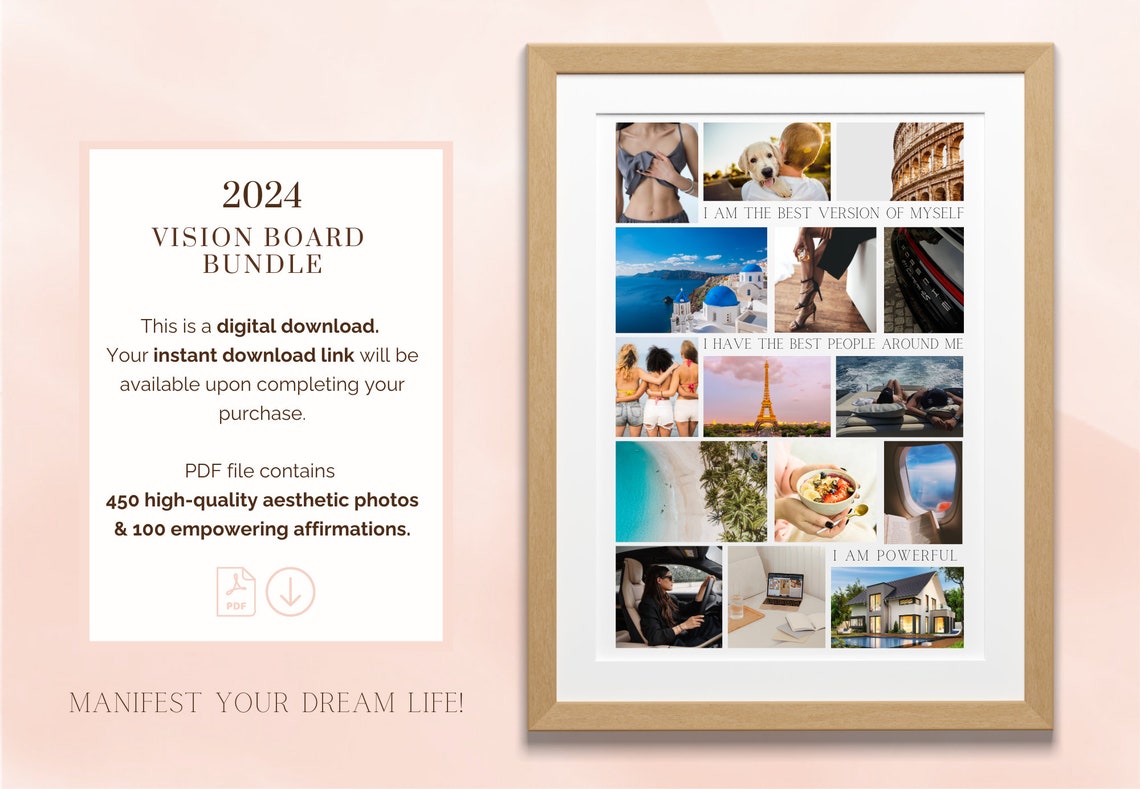 Printable 2024 Vision Board Bundle With 450 Photos 100 Affirmations ...