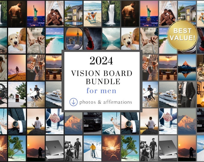 Printable 2024 Vision Board Bundle for Men With Photos & Affirmations ...