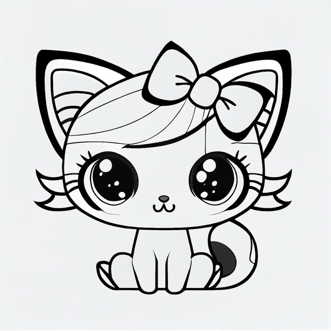 Kitten Coloring Page for Kids, Kitten Drawing Paper, Printable Page ...