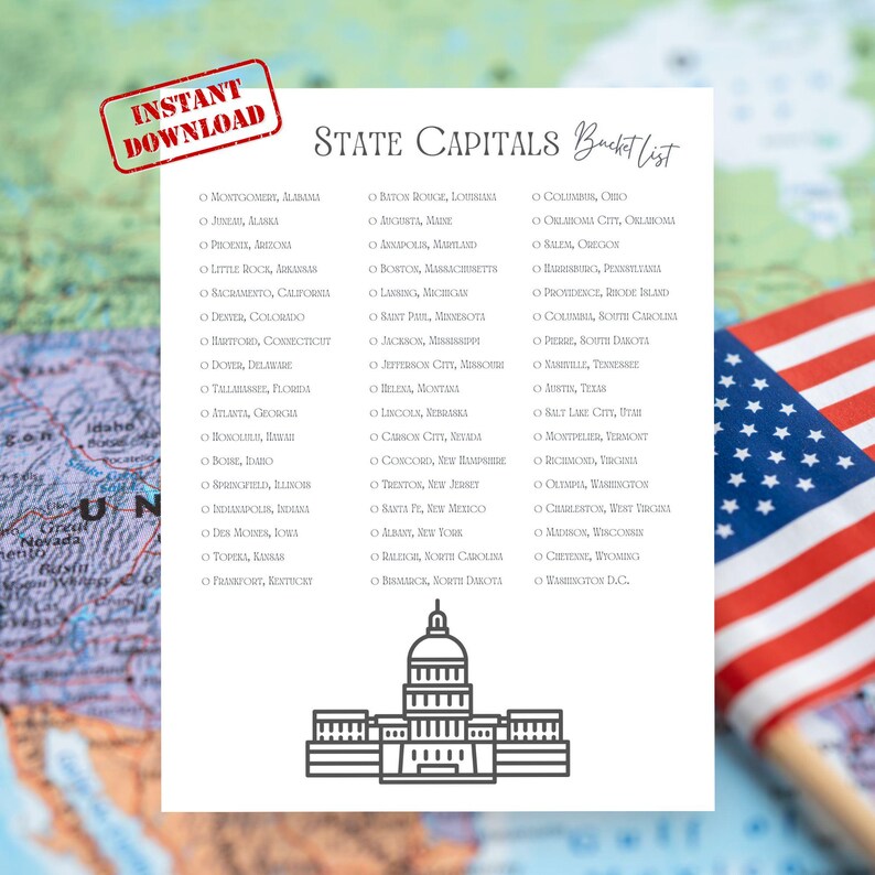 USA State Capitals Checklist: Road Trip Tracker (PDF) - Etsy