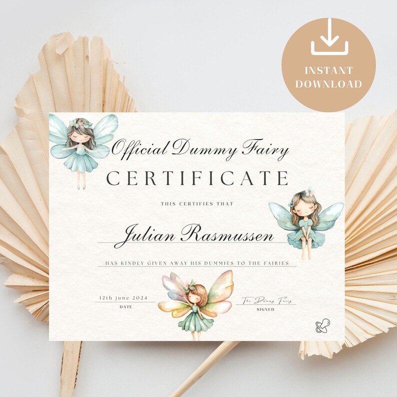 Editable Dummy Fairy Certificate: Watercolor Milestone Keepsake ...