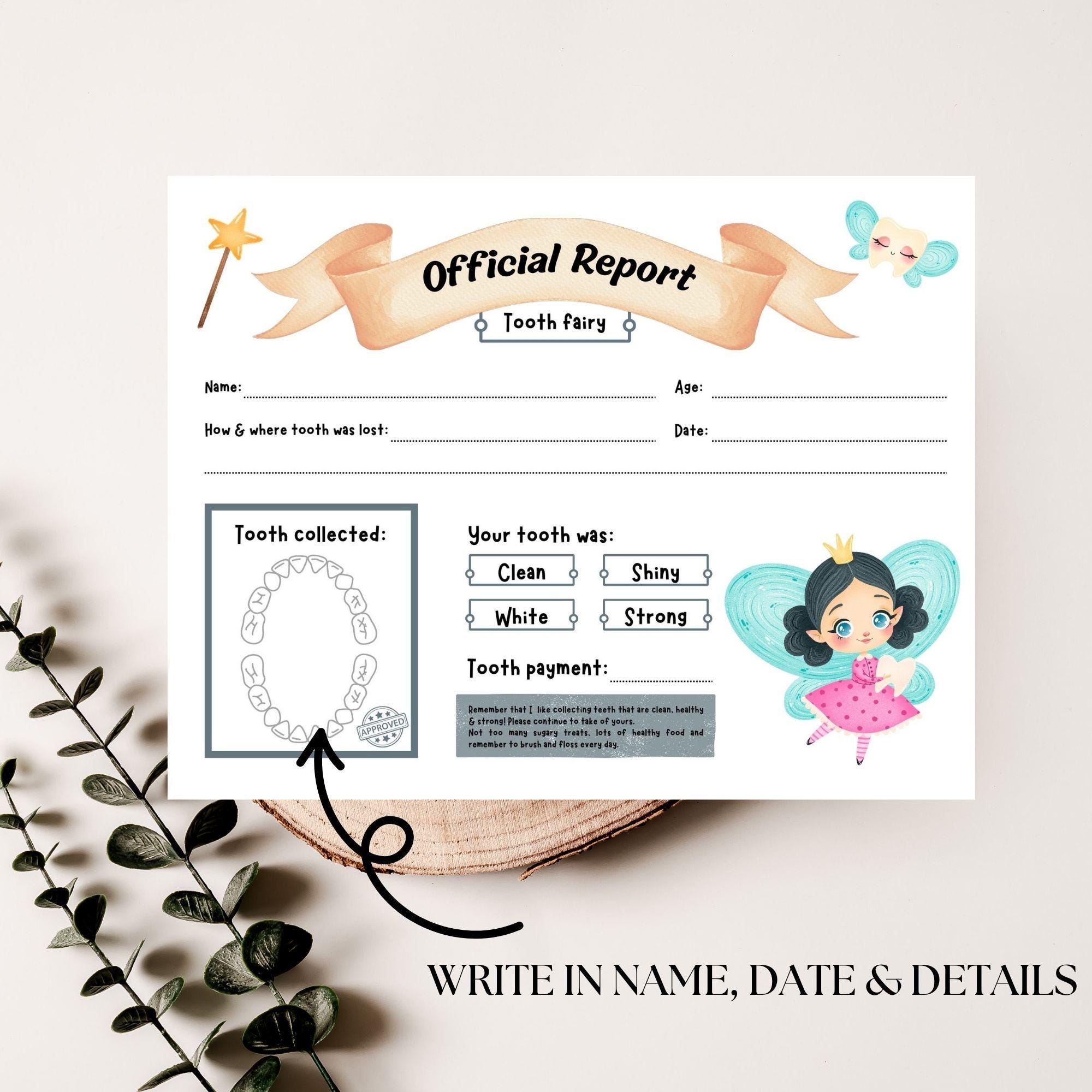 Tooth Fairy Official Report: Lost Tooth Certificate (PDF Printable) - Etsy