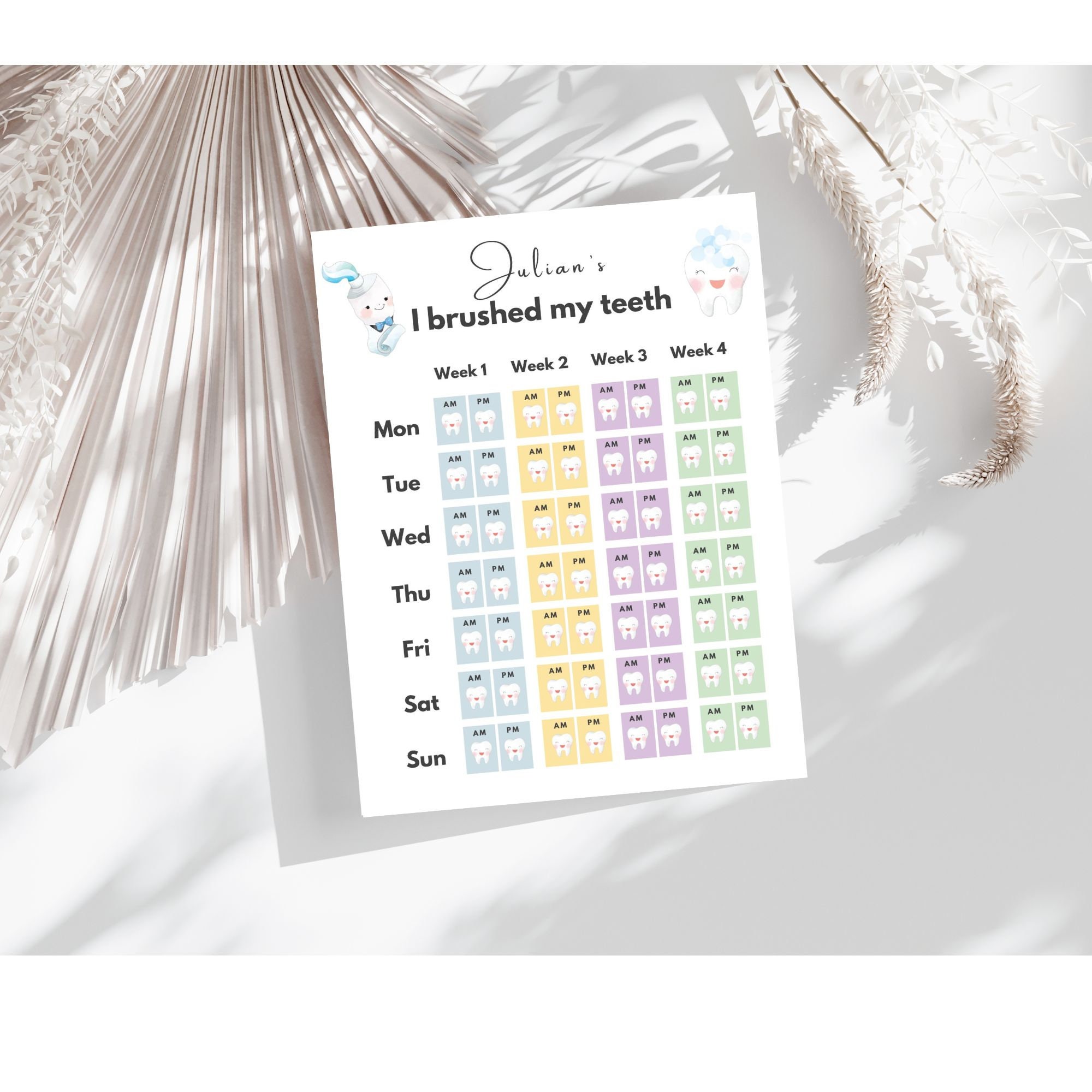 Brush Your Teeth Reward Chart, Printable Editable Daily Checklist for ...
