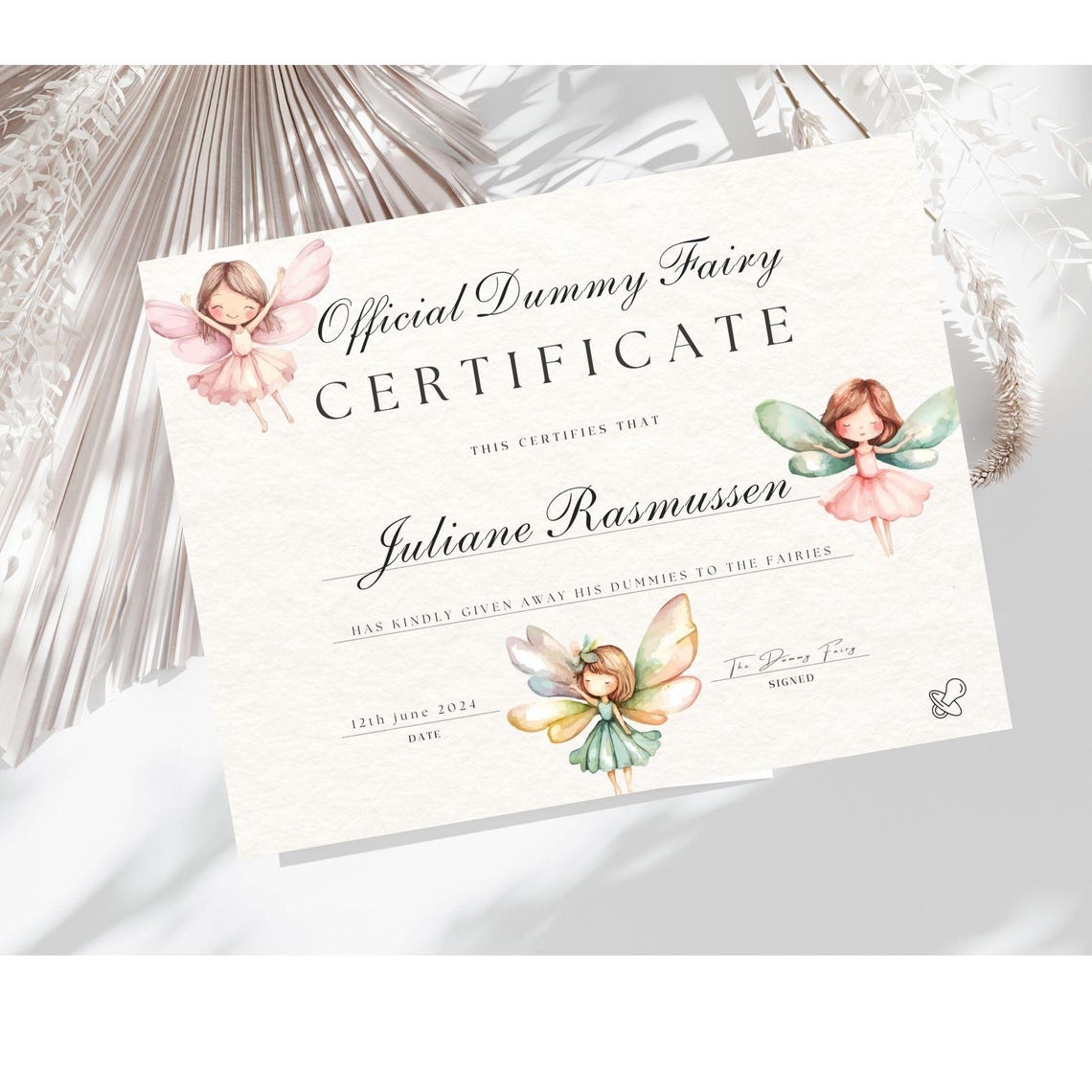 Editable Dummy Fairy Certificate: Watercolor Milestone Keepsake ...
