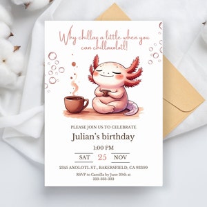 Axolotl Birthday Invitation Boy, Girl Unisex Cute Invite, Editable ...