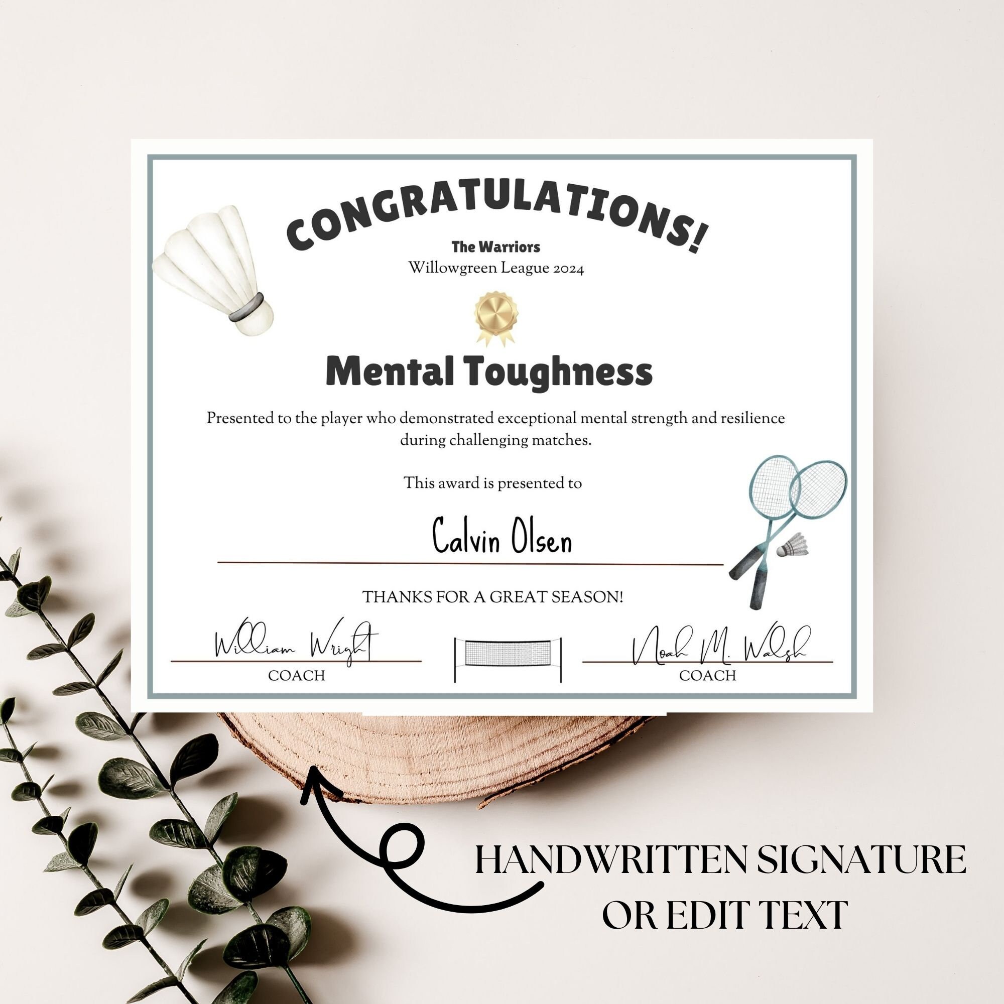 Badminton Award Certificate, Ceremony Certificates, End of Season ...