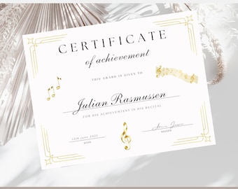 Certificate of Achievement, Music Recital, Customize Template, Digital ...