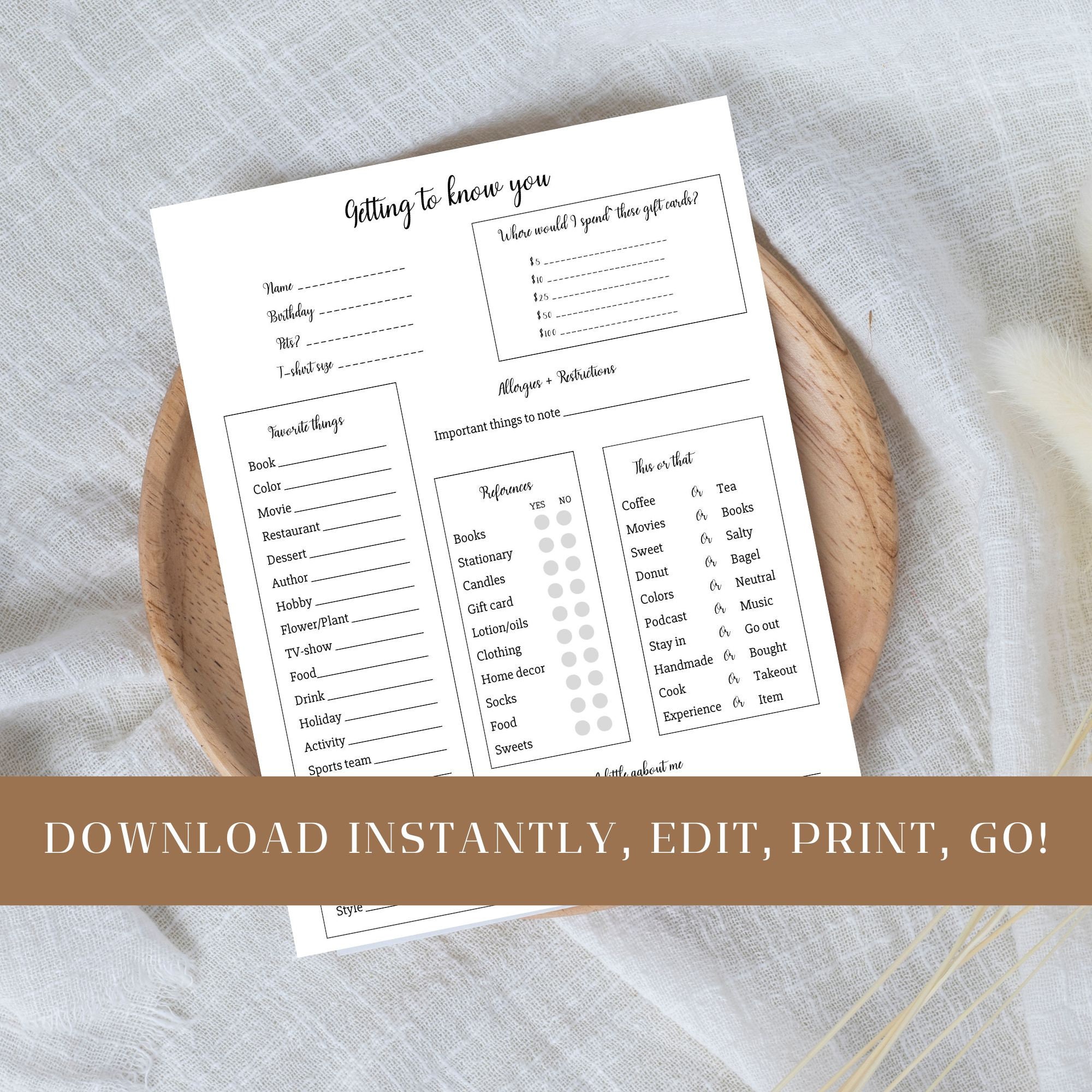 Editable My Favorite Things List: Employee & Coworker Gift (digital ...