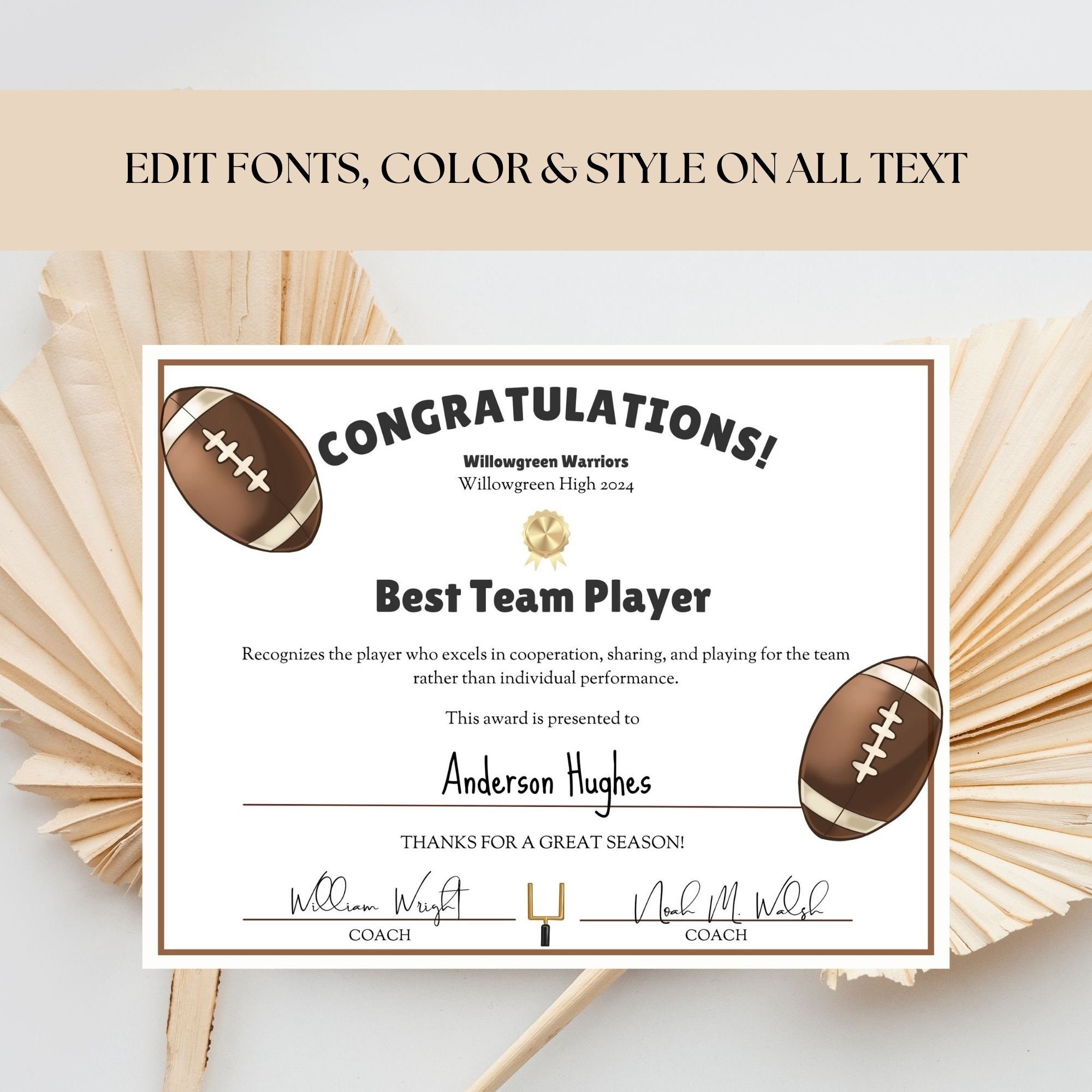 Editable Football Award Certificates, Award Ceremony Certificates, End ...
