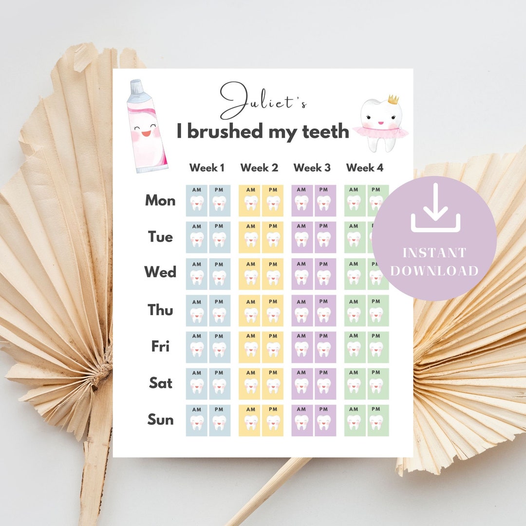 Brush Your Teeth Reward Chart, Printable Editable Daily Checklist for ...