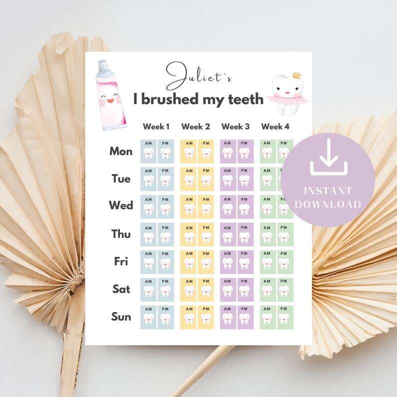 Brush Your Teeth Reward Chart, Printable Editable Daily Checklist for ...