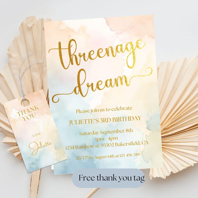 Threenager Dream 3rd Birthday Invitation: Pastel Rainbow Clouds ...
