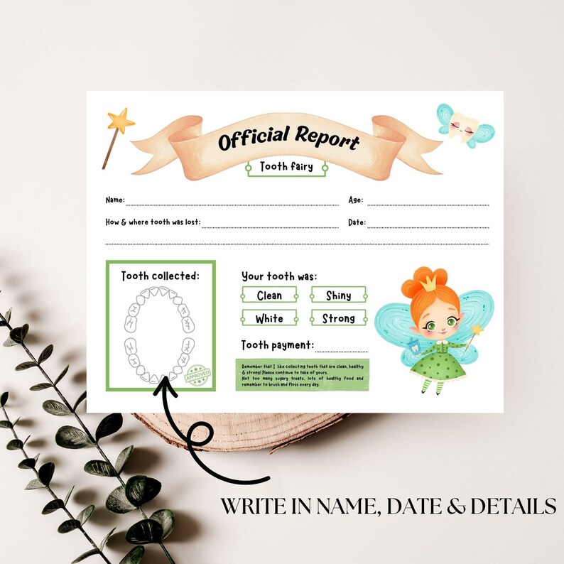 Tooth Fairy Certificate for Losing Teeth, Lost First Tooth Receipt ...