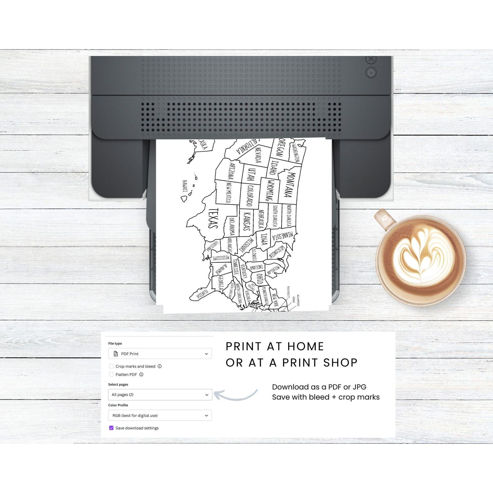 USA Travel Map: 50 States Checklist, Coloring Page (PDF) - Etsy
