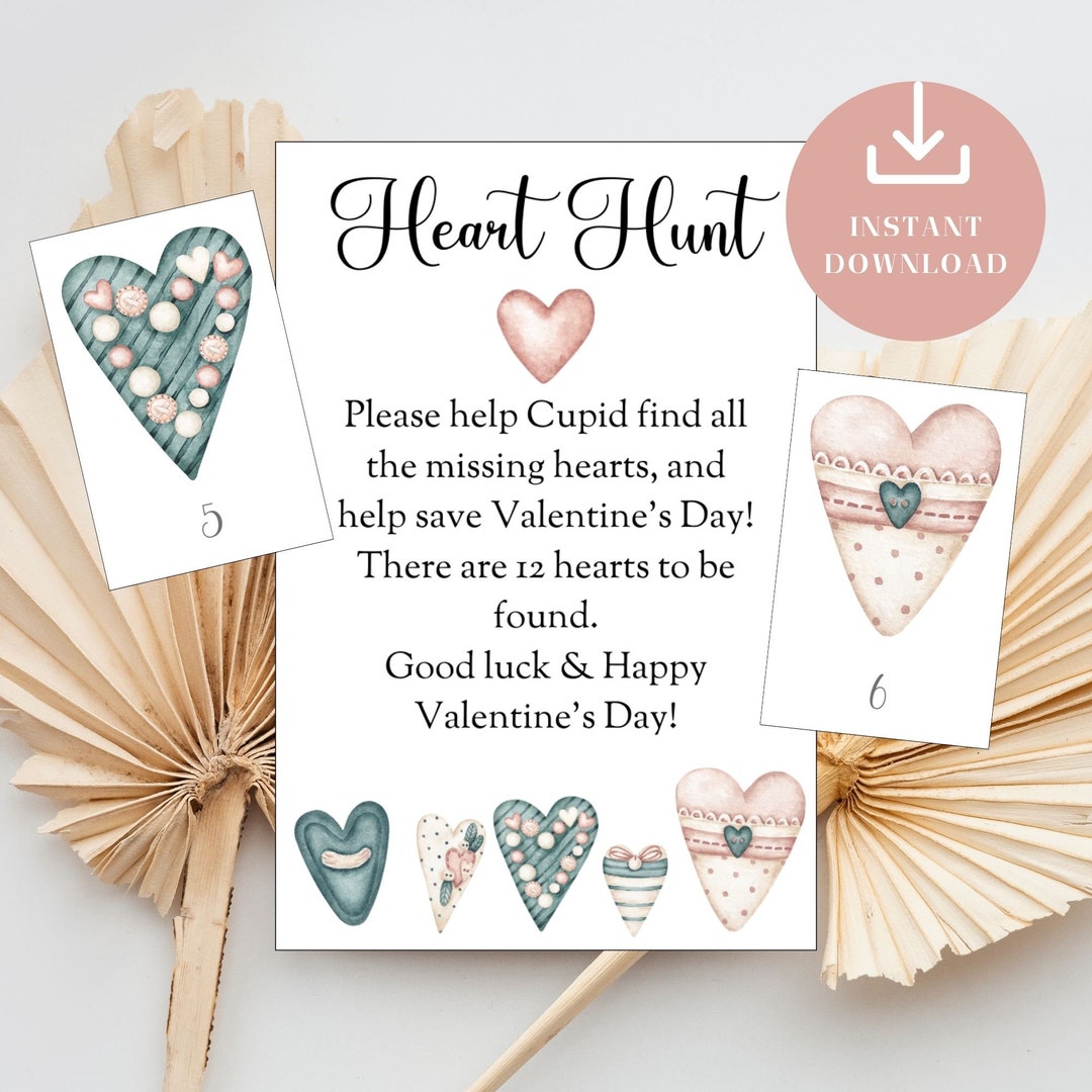 Valentines Scavenger Hunt for Kids, Printable Boho Treasure Hunt, Heart ...