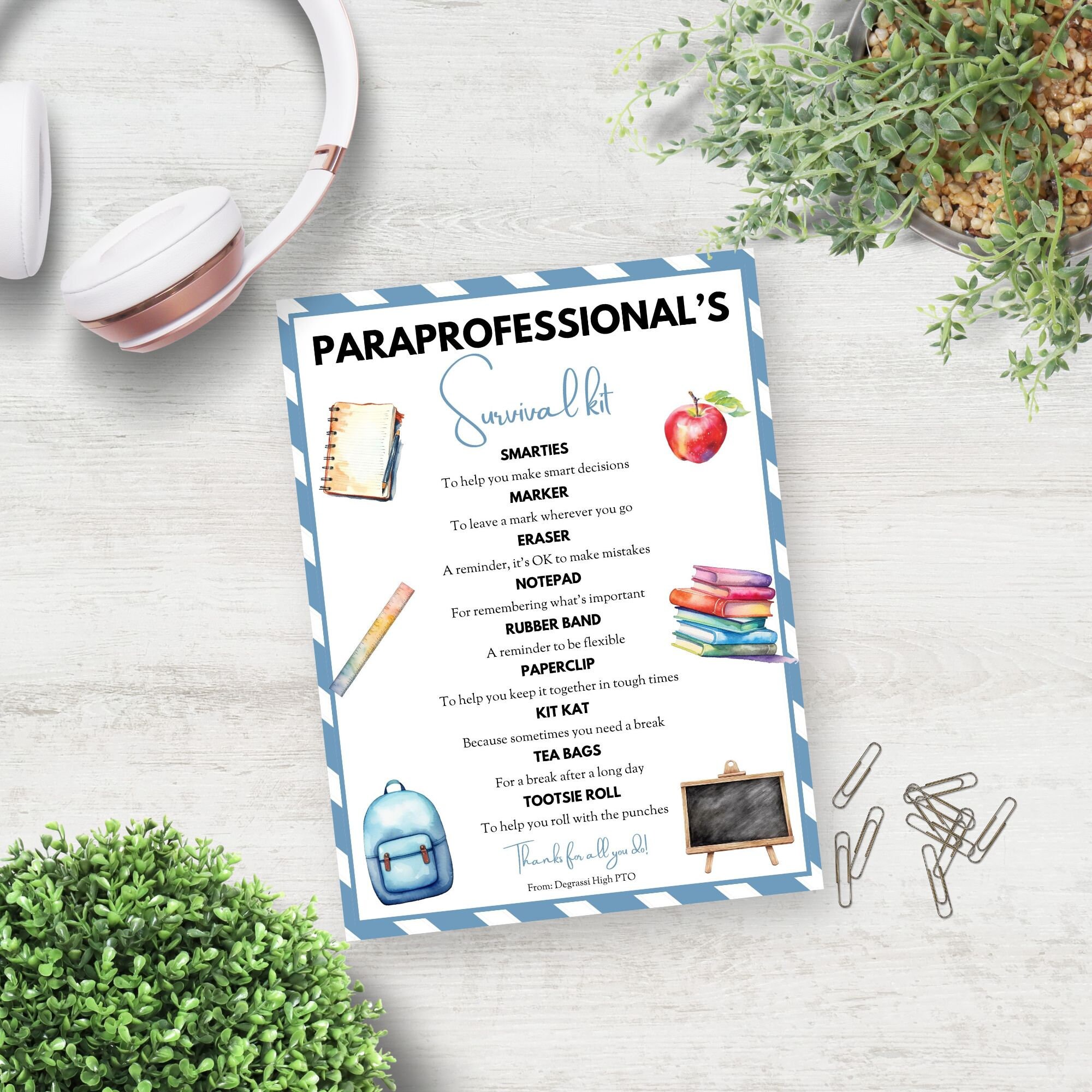 Paraprofessional's Survival Kit Tag, Back to School Parapro Gift Idea ...