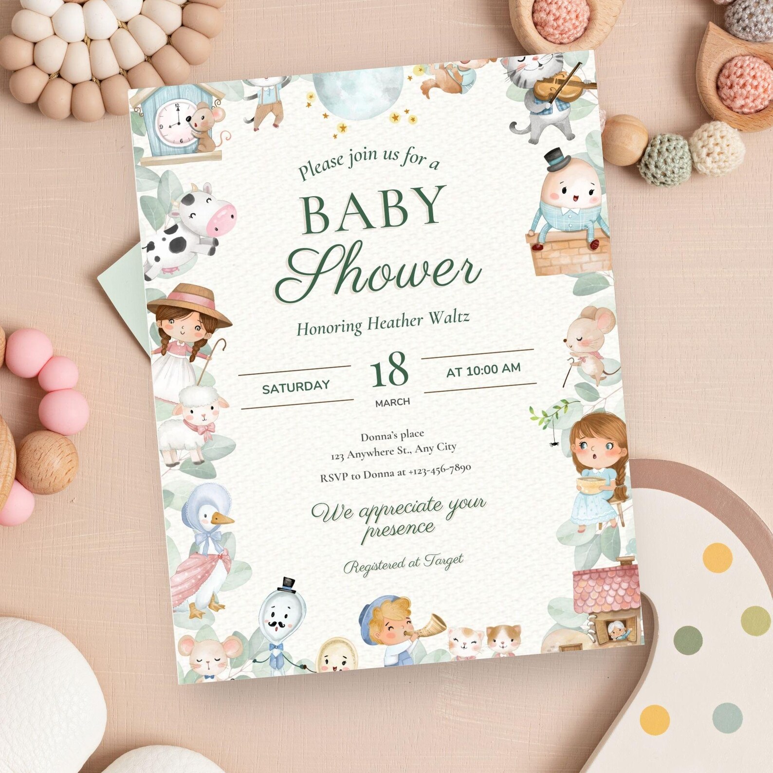 Nursery Rhyme Baby Shower Invitation, Storybook Themed Invite, Editable ...