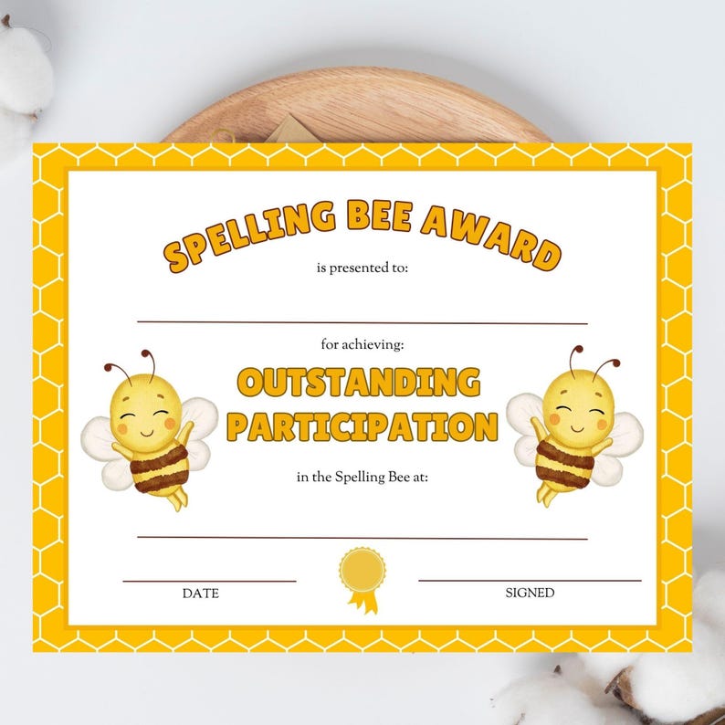 Printable Spelling Bee Award Certificate: First, Second, Third Place ...