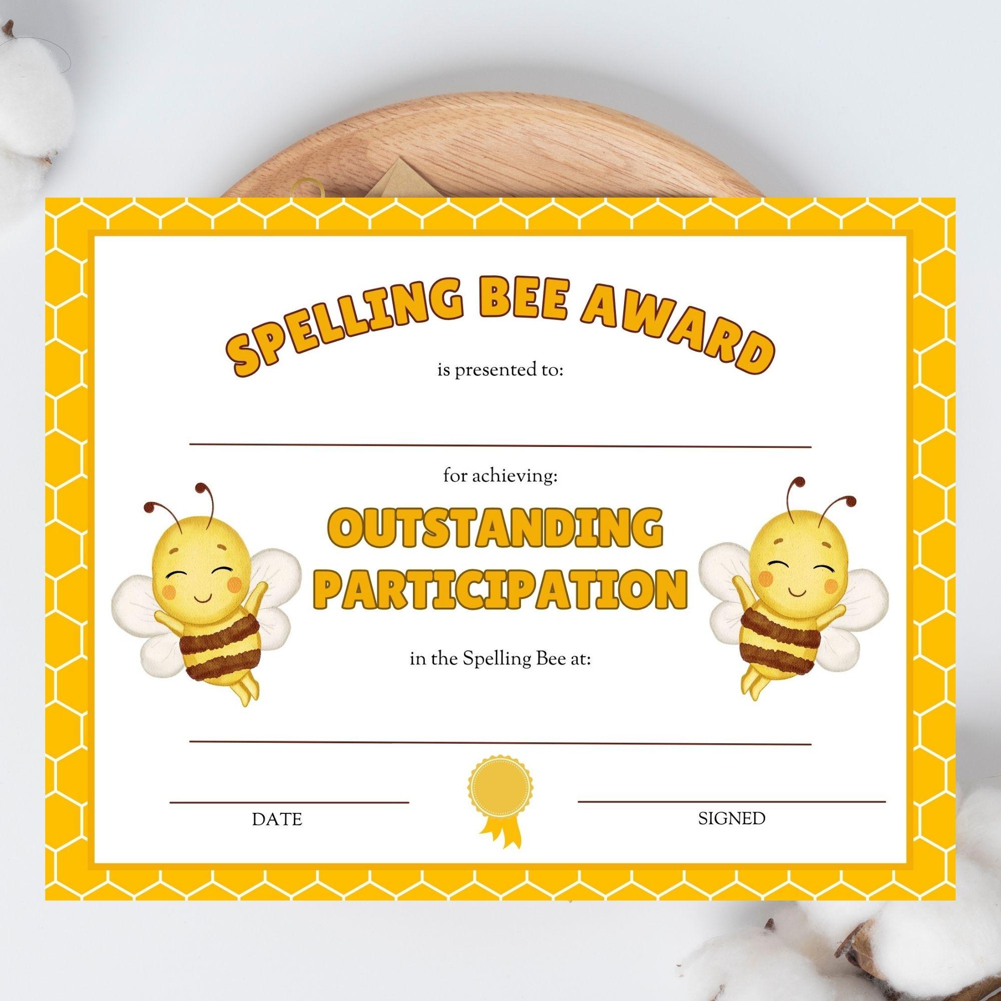 Printable Spelling Bee Award Certificate: First, Second, Third Place ...