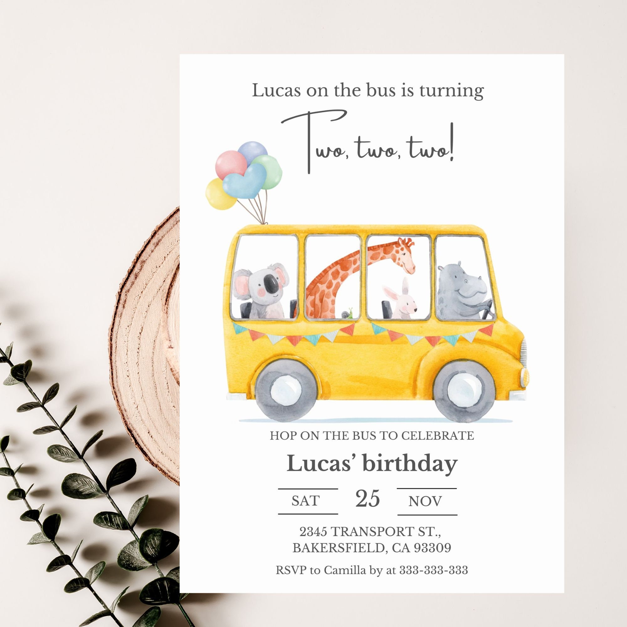 School Bus Birthday Invitation, Wheels on the Bus Party, the Toddler on ...