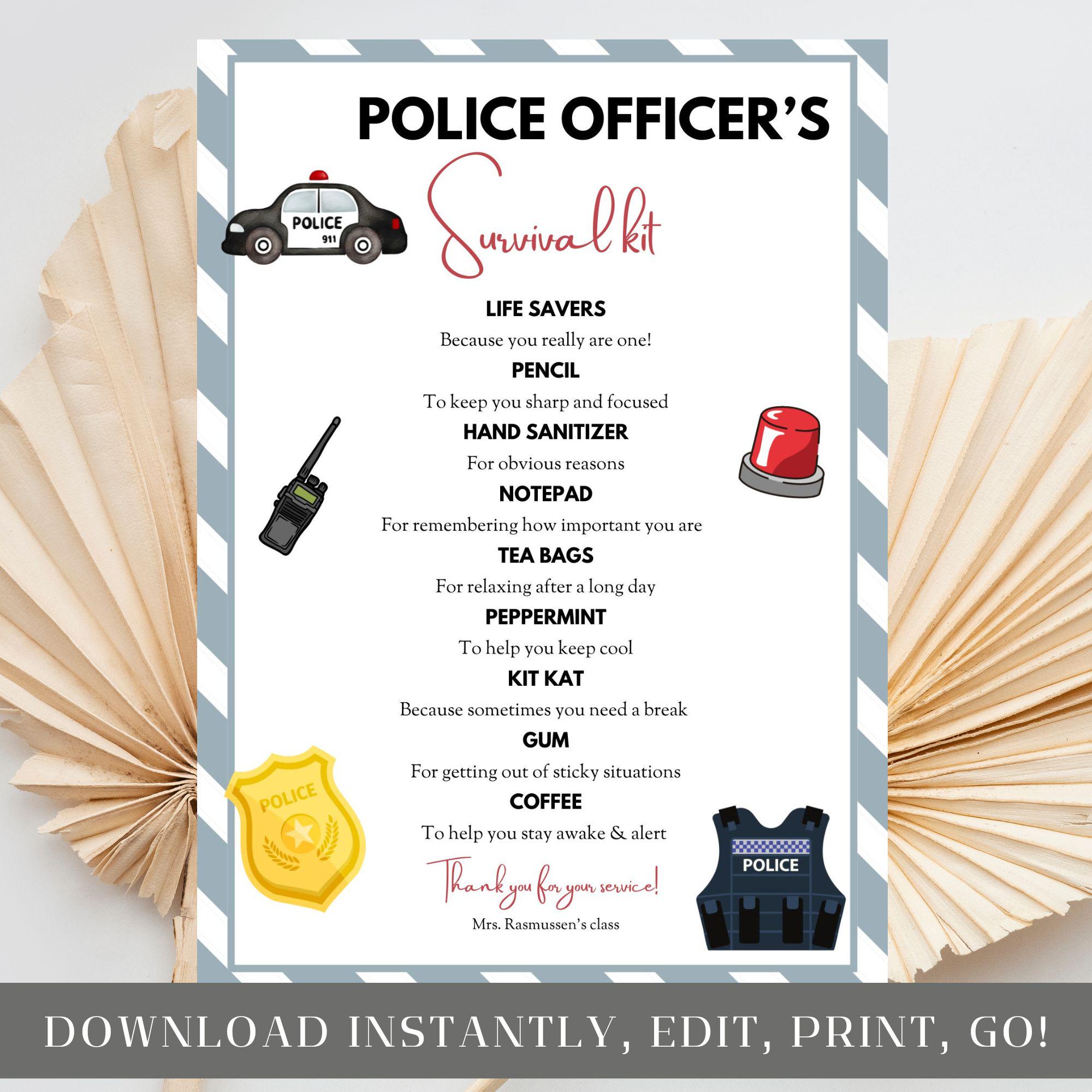 Police Officer Survival Kit Tag, Gift Idea, Care Package, Thank You for ...