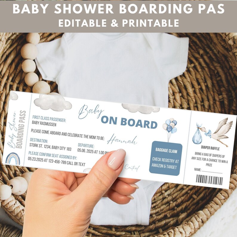 Travel Themed Baby Shower Boarding Pass Invitation (editable PDF) - Etsy