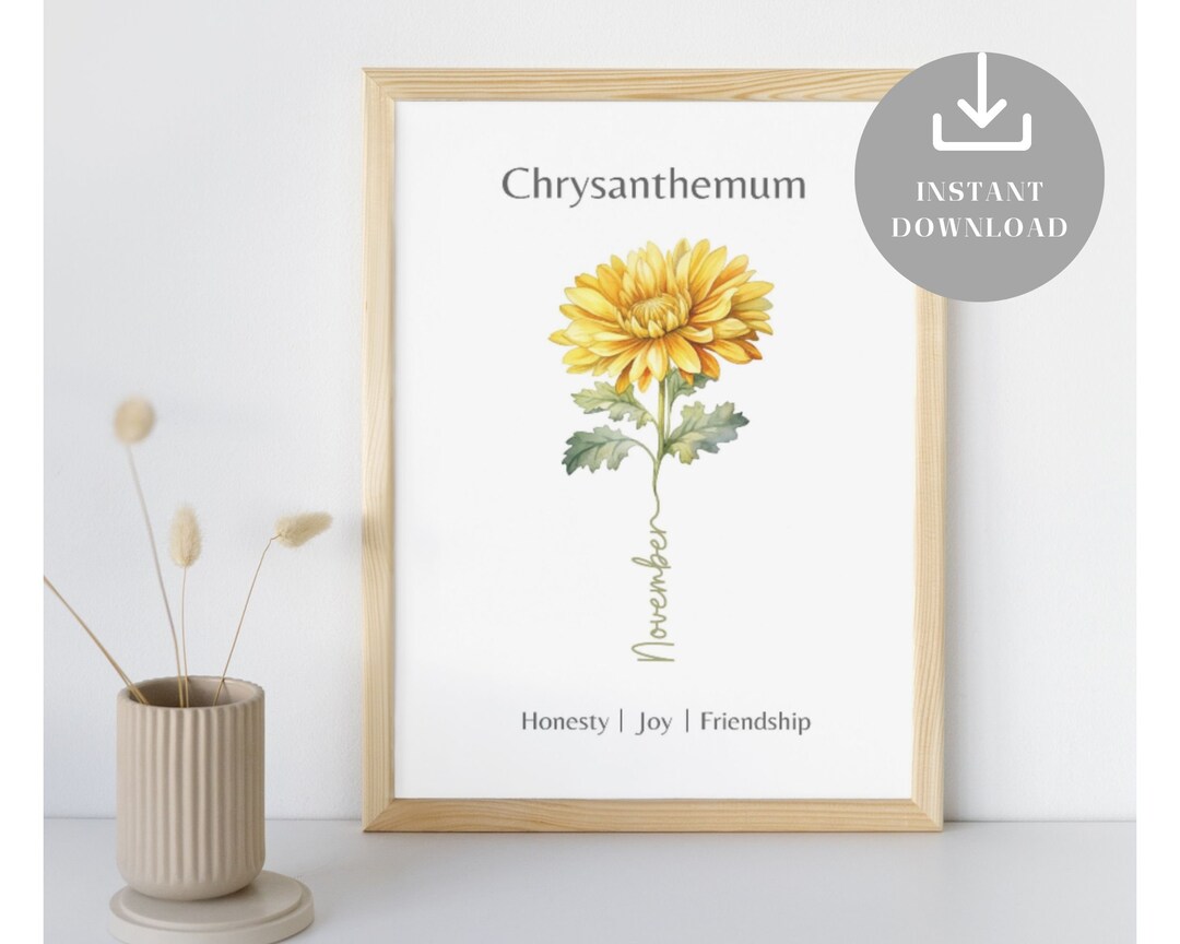 November Birth Month Flower Printable Wall Art, Chrysanthemum Meaning ...