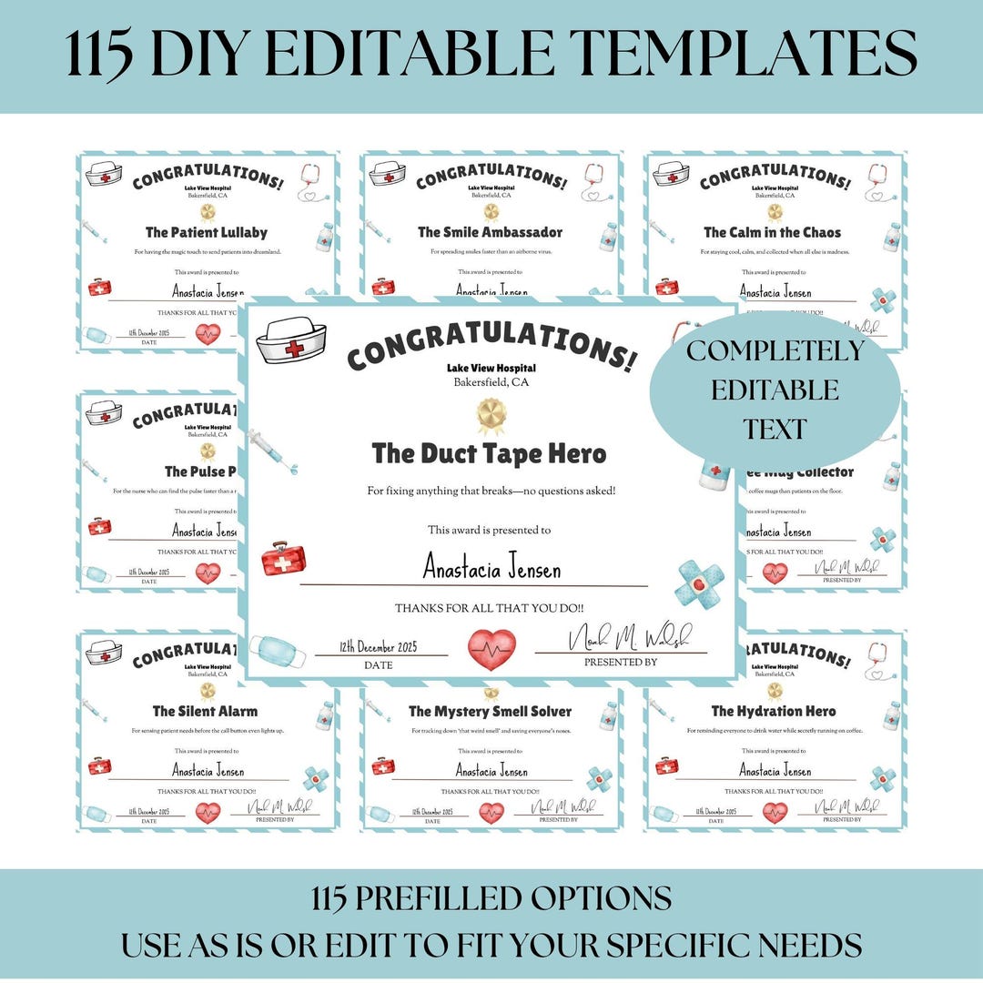Funny Nurse Award Certificates: 115 Editable Templates (canva) - Etsy