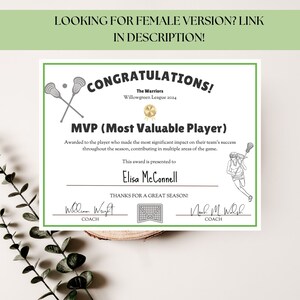 Lacrosse Award Certificates, Ceremony Player Gift, Sports Certificate ...