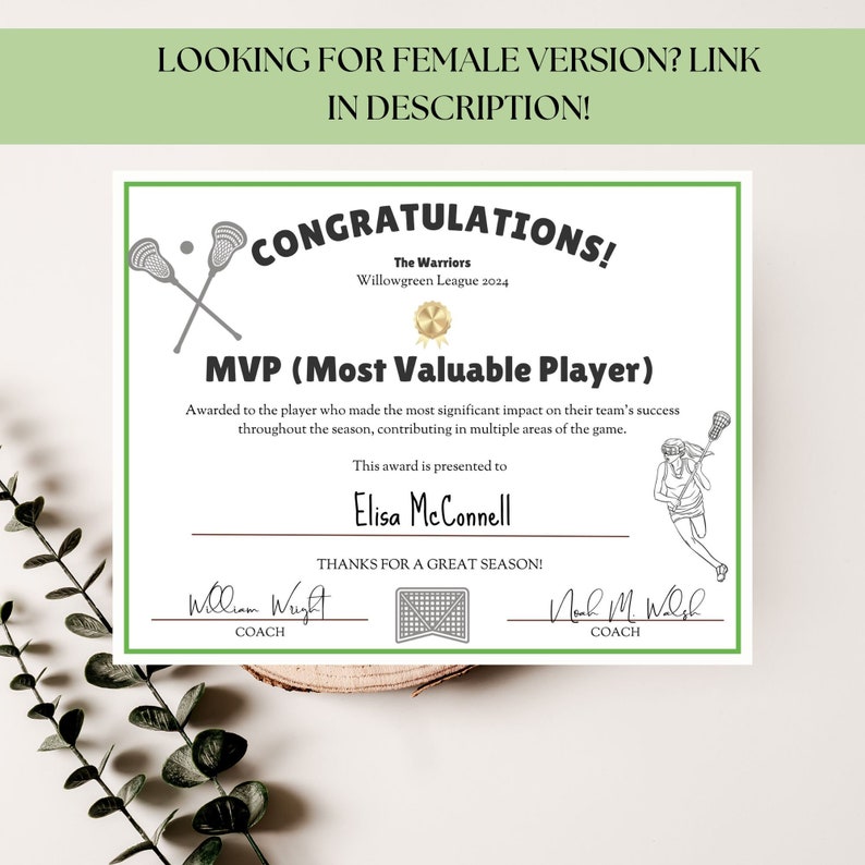 Lacrosse Award Certificates, Ceremony Player Gift, Sports Certificate ...