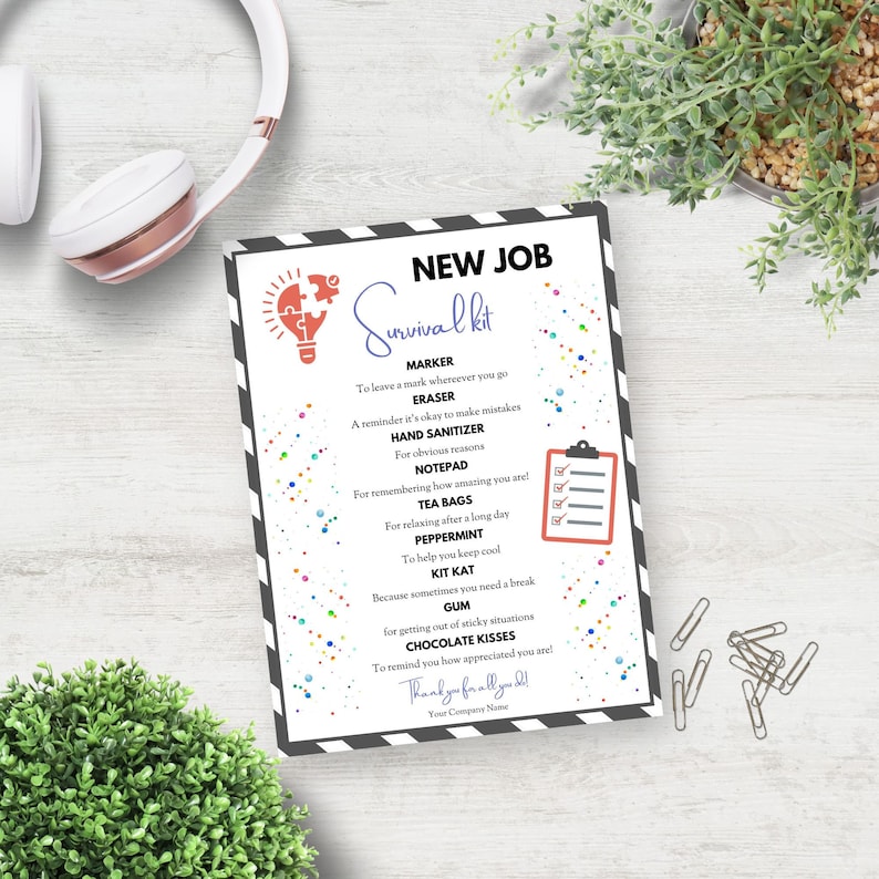 New Employee Survival Kit, New Job Tag Editable Template, Career ...