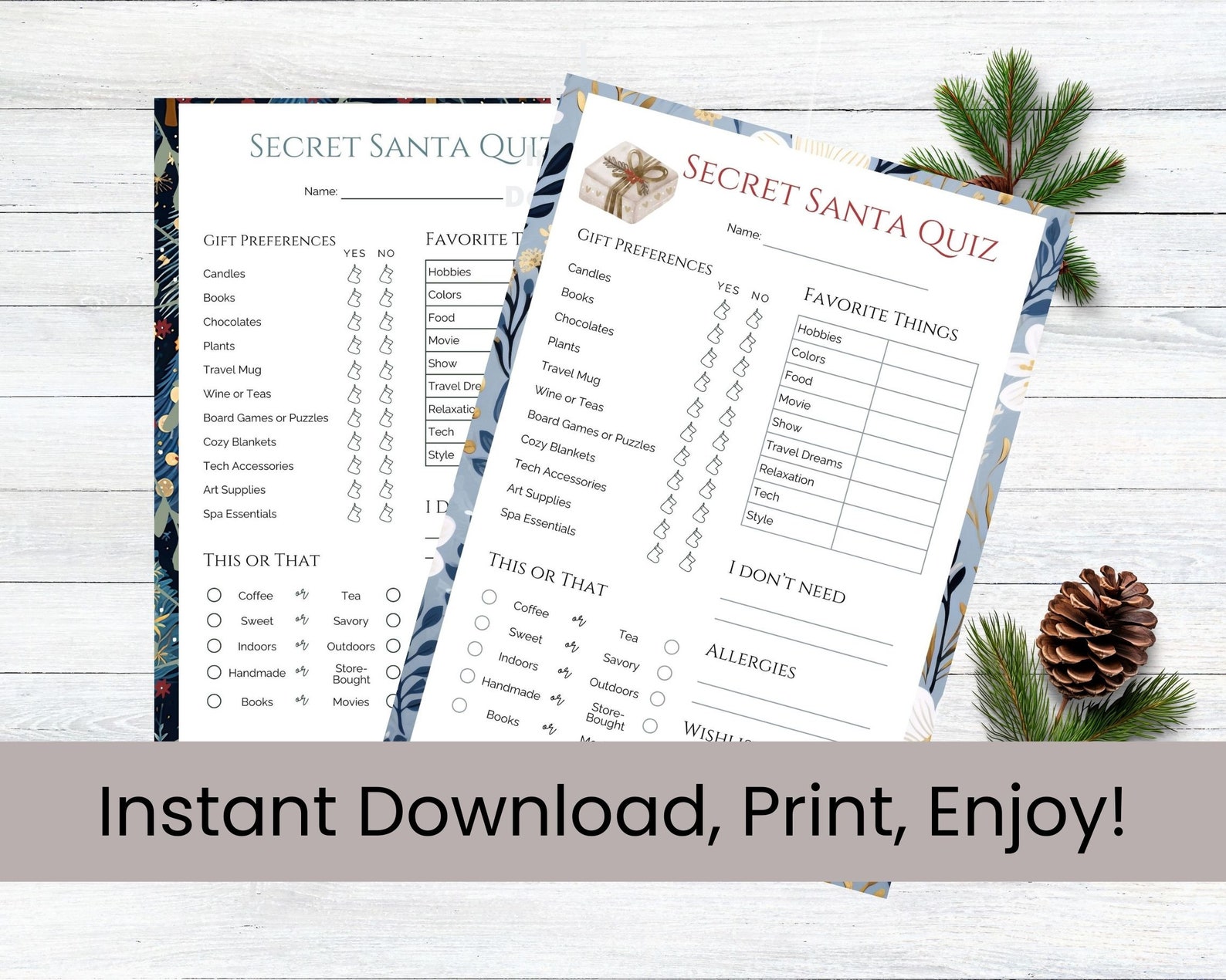 Secret Santa Quiz, Questionnaire for Co-workers, Christmas Gift ...