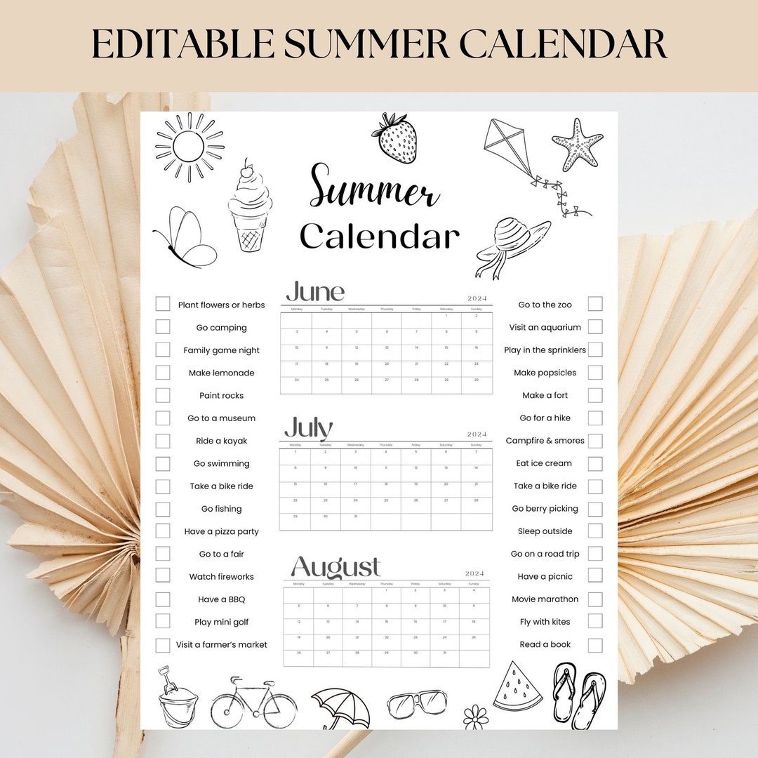 Printable Summer Calendar 2024: Family Bucket List (canva Template) - Etsy