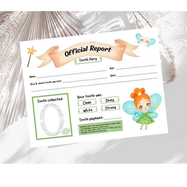 Tooth Fairy Certificate for Losing Teeth, Lost First Tooth Receipt ...